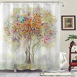 Kanuyee Colorful Tree Shower Curtain Shower Fabric Shower Curtain Flowers Shower Curtain (Colorful, 72x72inches)