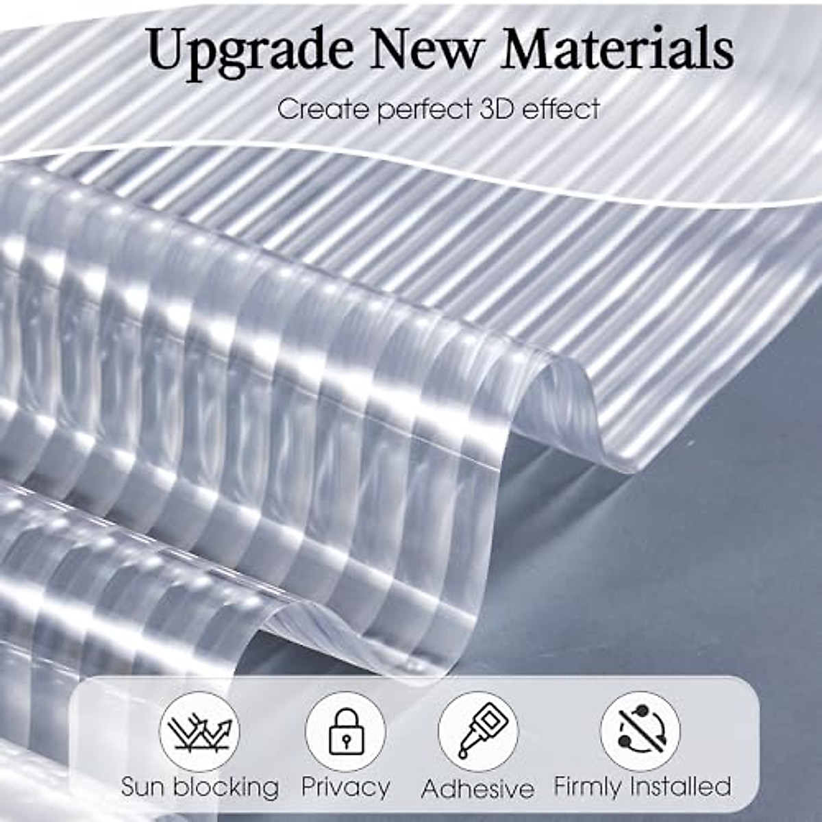 Windimiley Window Privacy Film 3D Reeded Glass Window Clings Bathroom Fluted Frosted Decorative Door Covering Adhesive UV Sun Blocking Heat Blocker Window Tint,23.1X157.4 in,Transparent