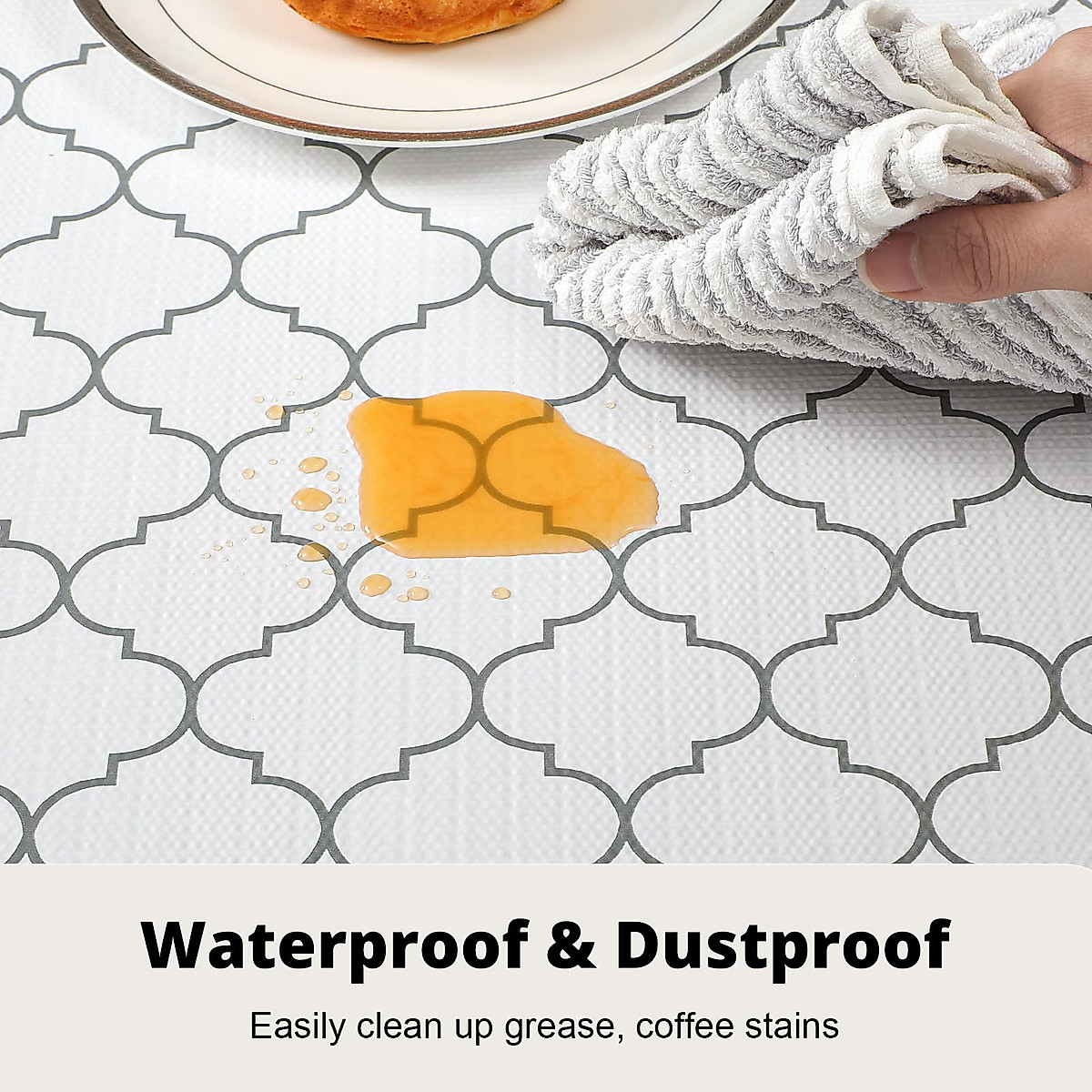 Drawer & Shelf Liner for Kitchen Cabinets, Non-Slip Non-Adhesive Shelf Paper Protect Dresser and Cupboard, Waterproof Drawer Mats for Bathroom, Easy Install