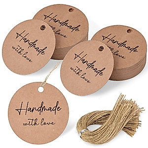 SallyFashion 120PCS Handmade Gift Tags, Round Gift Tags 2 Inch Circle Labels Paper Tags with String for Bridal Shower Party Gift