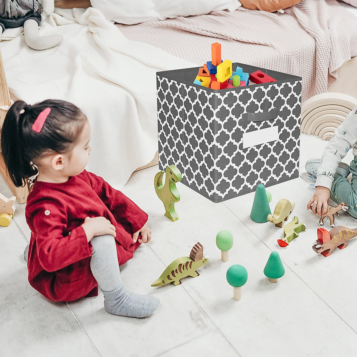 homyfort Foldable Storage Cube Bins 11x11 inches, Fabric Storage Bin Baskets Box Organizer with Labels and Dual Plastic Handles for Shelf Closet, Nursery, Set of 8 Grey