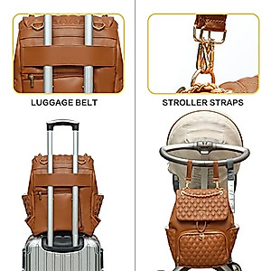 miss fong Diaper Bag Backpack Baby Diaper Bag for baby boy and girls, Leather Baby Bag with 13 diaper bag organizing pouches, Changing Pad, Stroller Straps and 4 Insulated Pockets(Brown)