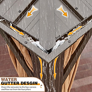 EROMMY 12'x18' Hardtop Gazebo,Galvanized Steel Double Roof Metal Gazebos with Curtain and Netting, Brown Permanent Pavilion Canopy with Aluminum Frame for Patios,Gardens,Lawns