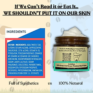 Handmade NAKED TALLOW BALM | 1 Ingredient - 100% Grass Fed Tallow | Whole Body & Face | Whipped & UNSCENTED for Sensititve Dry Skin, Babies, Eczema, Psoriasis, Rosacea (2oz)