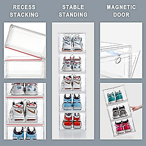 BYFU Shoe Box Drop Front Set of 6, Plastic Stackable Shoe Storage Boxes with Lids, Sneaker Display Case Shoe Organizer Bins for Closet, Easy Assembly (Dark Grey)