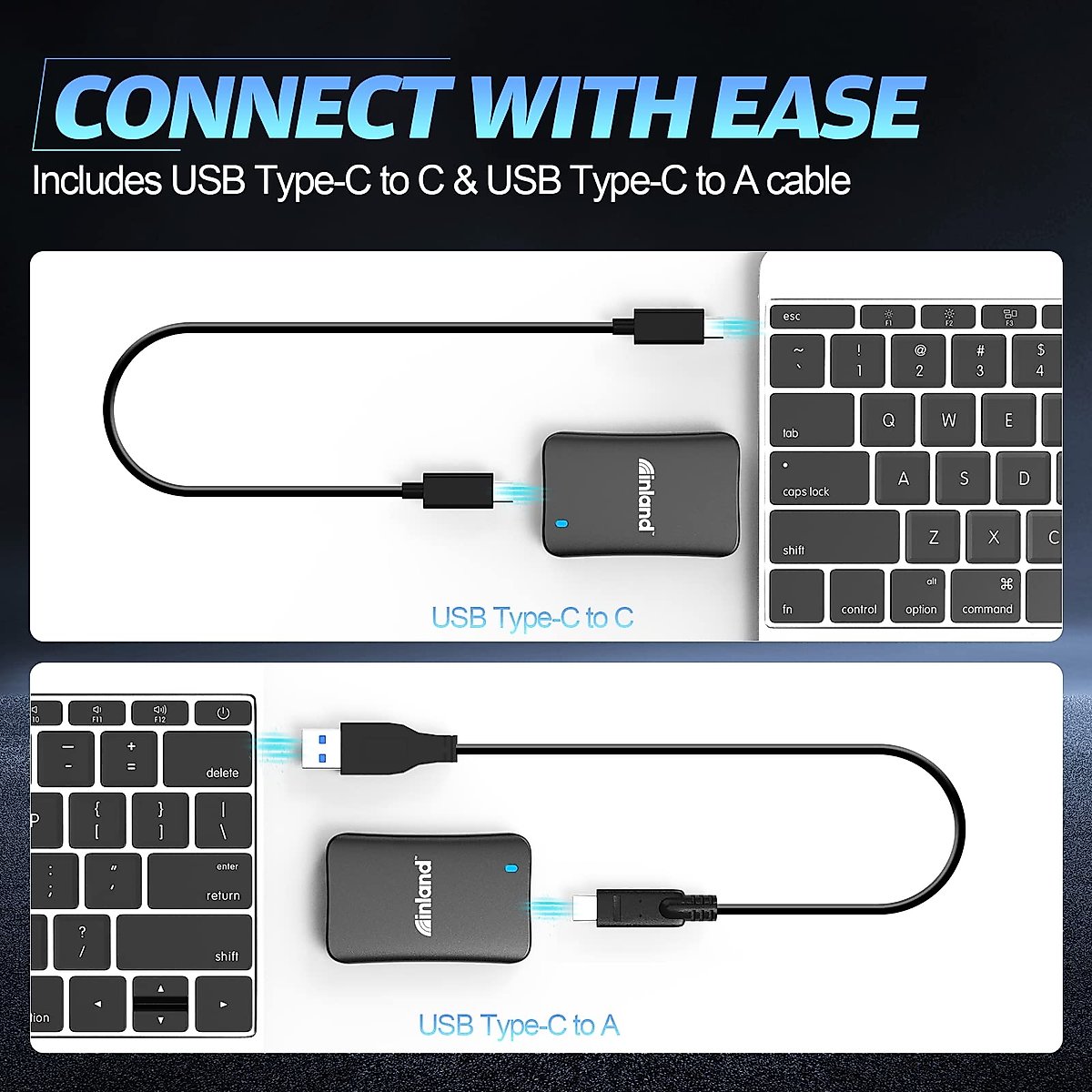 INLAND Platinum 1TB External SSD USB3.2 Type-C, Read/Write Speed up to 1100MB/s and 1000MB/s, Portable Solid State Drive with Type-C to C & Type-C to A Cable for PC/Laptop/Windows/Mac OS/ PS4/ PS5