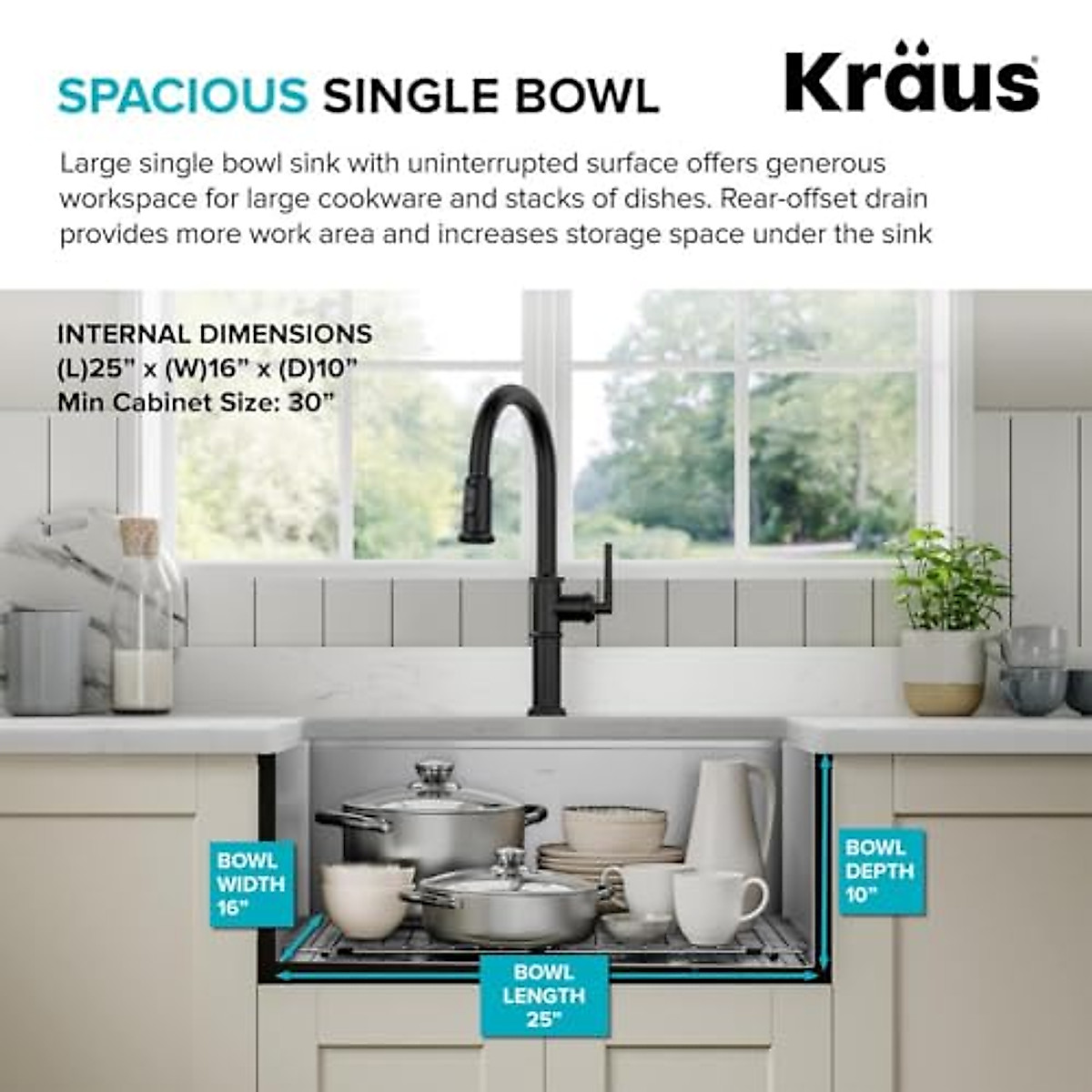 KRAUS Kore 27-Inch Farmhouse Workstation 16 Gauge Single Bowl Stainless Steel Kitchen Sink with Accessories, KWF210-27