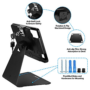 CarrieCathy Desktop Anti-Theft Security Kiosk POS Stand Holder Enclosure with Lock and Key, Compatible with iPad Mini 1-5, Flip and Rotate Design, Black
