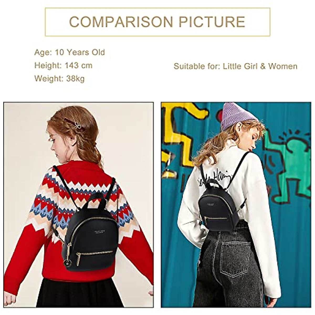 Aeeque Women Mini Backpack Purse, Casual Leather Crossbody Phone Bag Small Back Pack Ladies Tiny Shoulder Bags, Cute Little Backpacks Gift for Girls Women Black