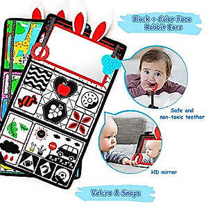 Inbeby Tummy Time Mirror Toy & Baby Mirror Toys, Black and White High Contrast Baby Newborn Toys 0 3 6 Months Brain Development, Sensory Texture Piano Infant Toys 0 3 6 Months with Squeaker