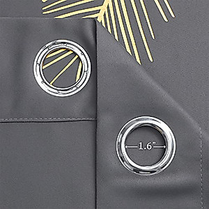 Estelar Textiler Blackout Curtains & Drapes 84 Inches Length 2 Panels Set for Living Room with Gold Palm Leaf Drapes for Bedroom, 52Wx84L, Dark Grey, 1Pair