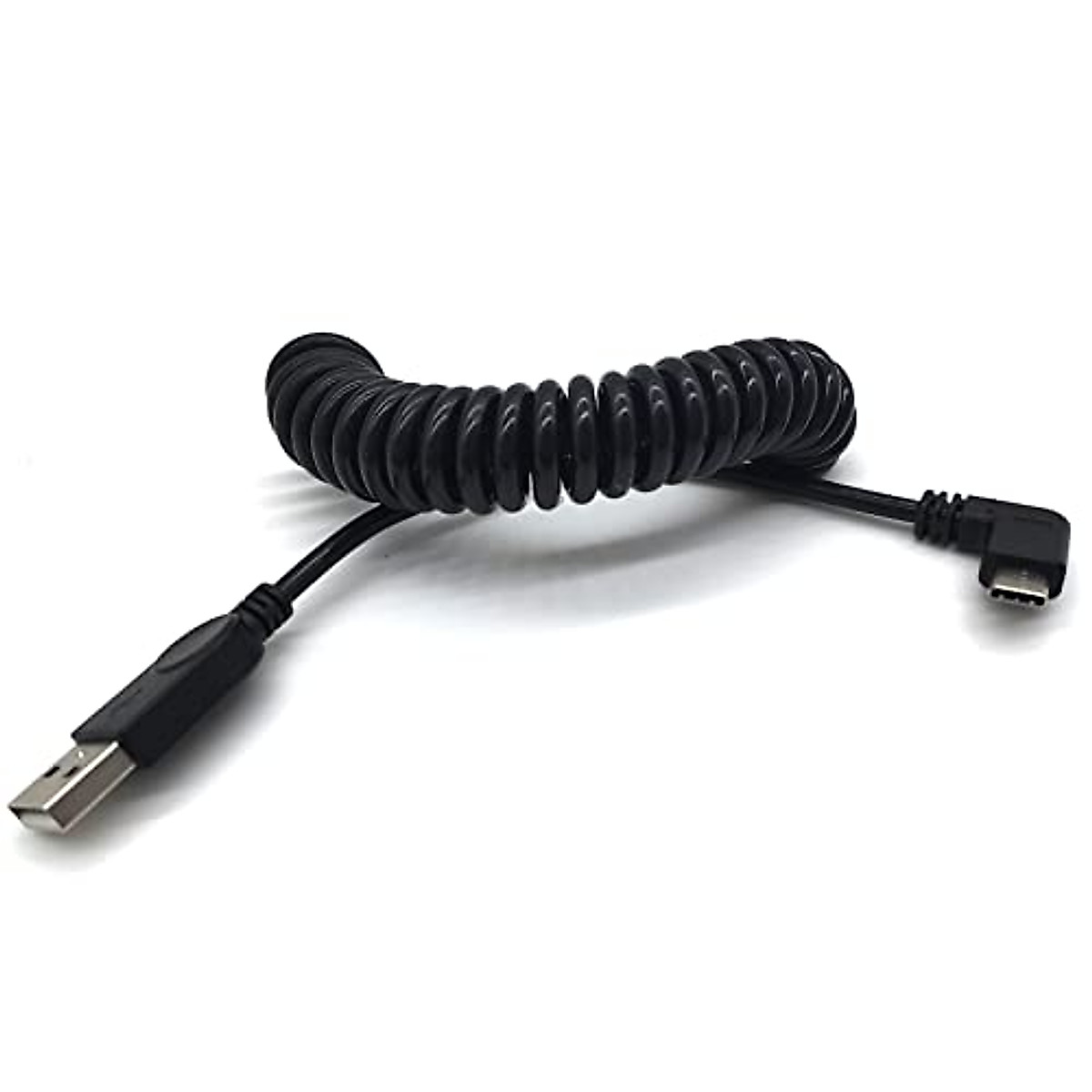 Traovien Coiled USB C Cable, USB 2.0 A to 90 Degree USB Type C 3A Spring Charge Cable, Stretched 0.6-5FT for Car Charger Galaxy S8 S9, Moto Z, More (USB A Male to C Male)