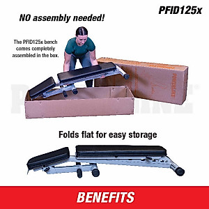 Body-Solid Powerline (PFID125X) Folding Bench - 7-Position Adjustable Weight Bench for Home Gym, Incline/Decline, No Assembly Required