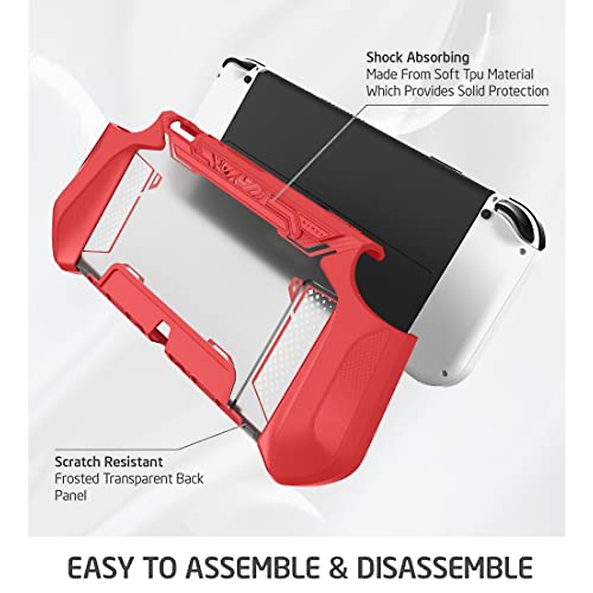 Mumba Dockable Case for Nintendo Switch OLED 2021, [Blade Series] TPU Grip Protective Cover Accessories Compatible with Nintendo Switch OLED and Joy-Con Controller (Red)