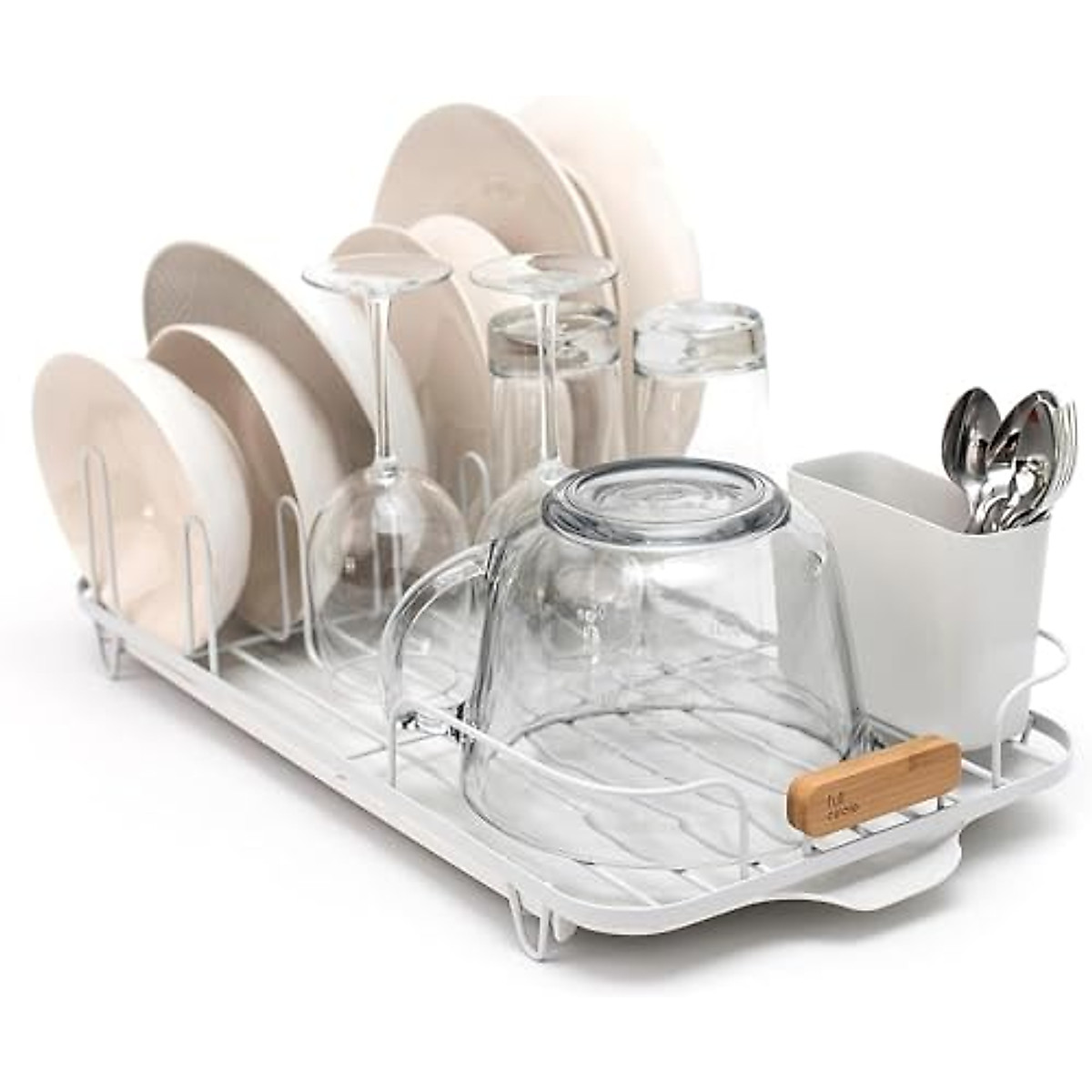 Full Circle Dish Jockey Dish Drying Rack – Space Saving Drying Rack for Kitchen Counter – Stainless Steel and Recycled Plastic Drainer with Holders for Plates, Cutlery, Pots and Pans