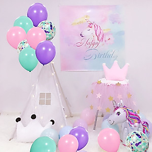 Unicorn Balloons 40 Pack, 12 Inch Light Purple Pink Seafoam Blue Latex Balloons with Confetti Balloon for Party Supplies Graduation Wedding Baby Shower Unicorn Birthday Decorations with Ribbon