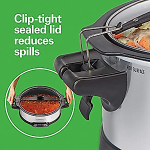 Hamilton Beach 33663 Programmable Slow Cooker Stovetop-Safe Sear & Cook Crock, Travel Lid Lock for Portable Transport, 6 Quart, Silver