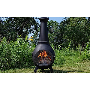The Blue Rooster Prairie Chiminea Outdoor Fireplace - Wood Burning Cast Aluminum Deck or Patio Firepit