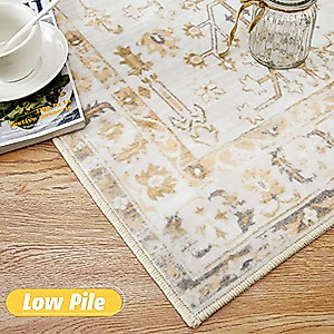 COZYLOOM Large 8x10 Area Rug Medallion Distressed Soft Rug Retro Indoor Carpet for Living Room Non-Shedding Floral Floor Carpet Low Pile Anti-Slip Backing Bedroom Thin Rug Accent Home Decor