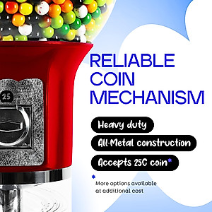 Gumball Machine Original Spiral - 4`10" Height - Set Up for $0.25 - Dispenses 1” Gumballs, Bouncy Balls & Toys in Round Capsules - Spin & Drop Vending Machines for Kids - Bubble Gum Machine - Red