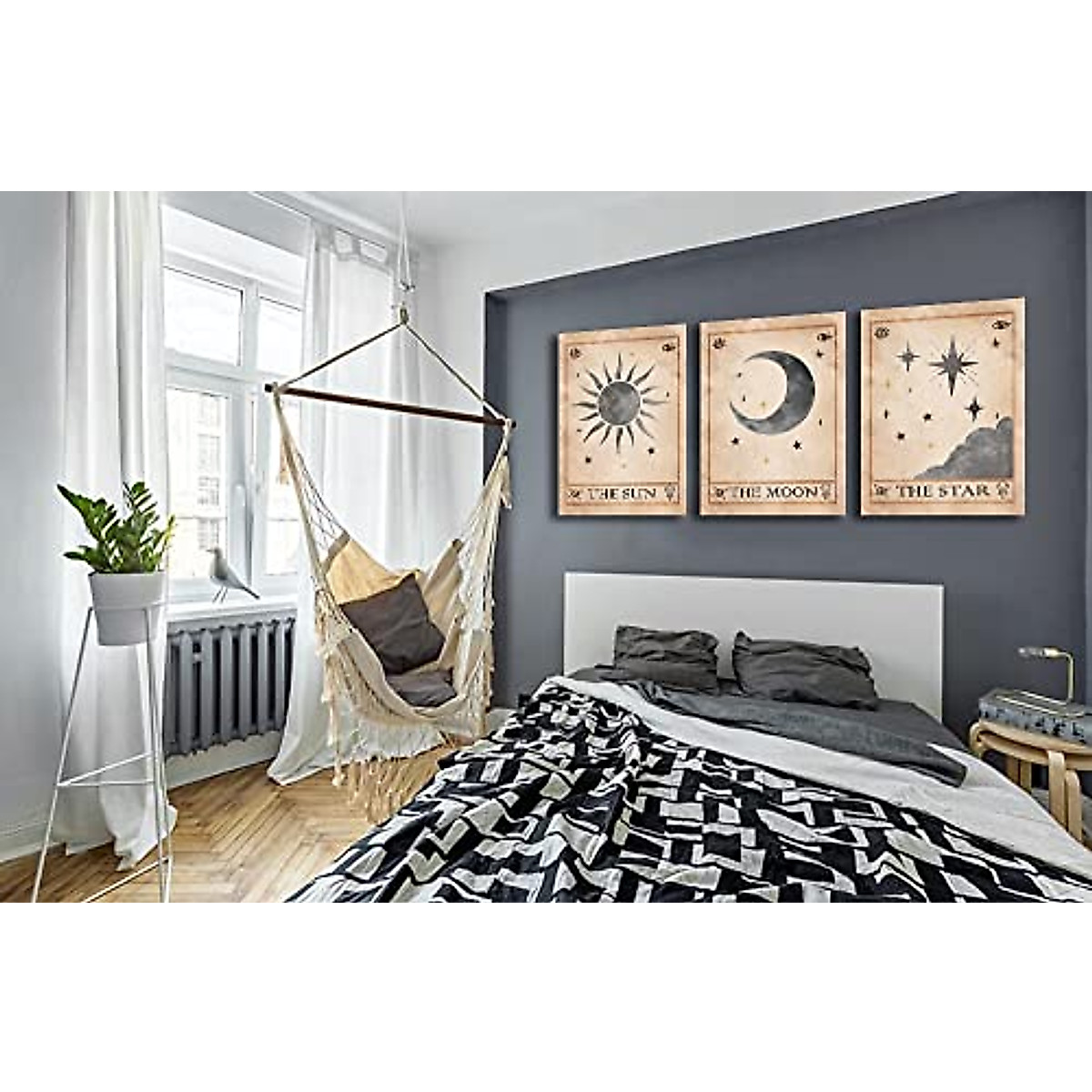 Tarot Canvas Prints Wall Art, Wiccan Art Wall Decor, Astrology Wall Decor, The Sun, Moon and Star Tarot Aesthetic Bohemian Wall Art, Celestial Canvas Prints, Mystical Home Decor, Astrology Posters Framed Ready to Hang