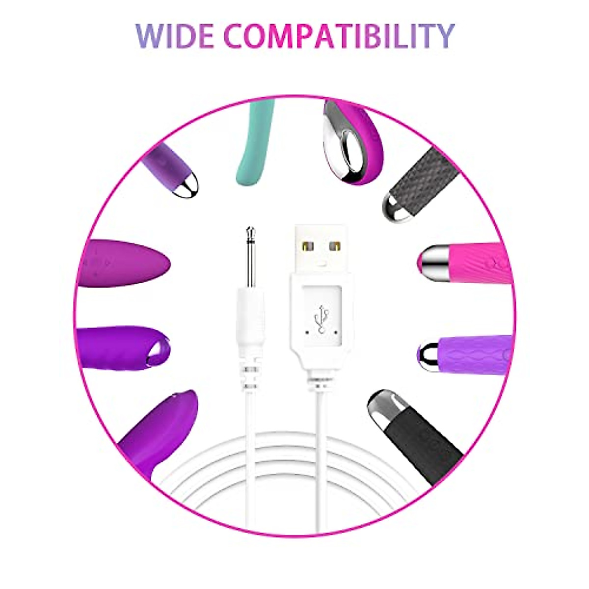 Bicmice USB DC Charging Cable 2.5mm DC Charger Cord 2.7Ft Replacement for Massager-2 Pack(White)