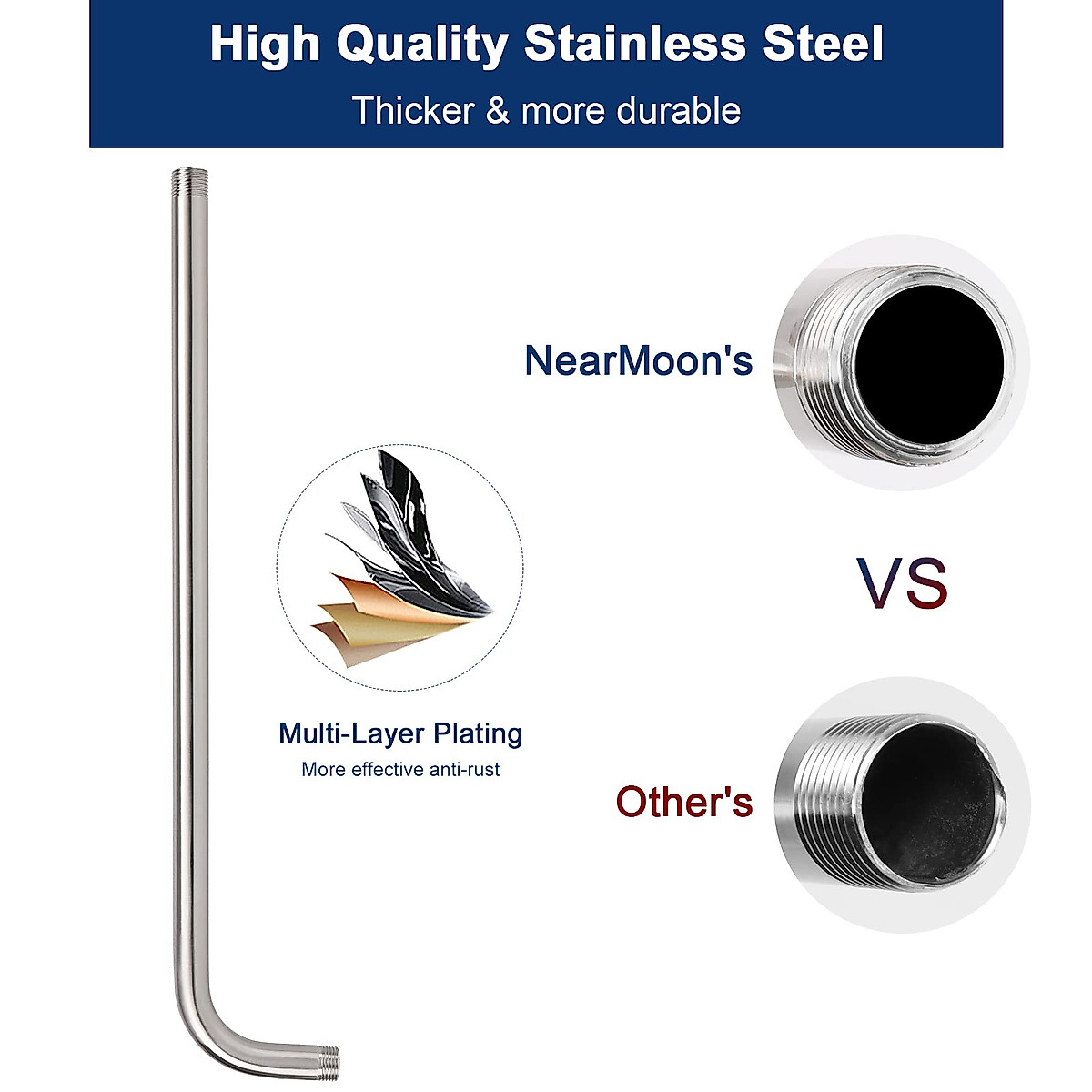 NearMoon Shower Arm, Extra Fixed Arm with Flange, Stainless Steel Wall-Mounted ShowerHead Arm (20 Inch, Brushed Nickel)