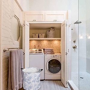 Laundry Basket Spring Blue Hydrangea Floral White,Waterproof Collapsible Clothes Hamper Pastoral Aesthetic Flower,Large Storage Bag for Bedroom Bathroom