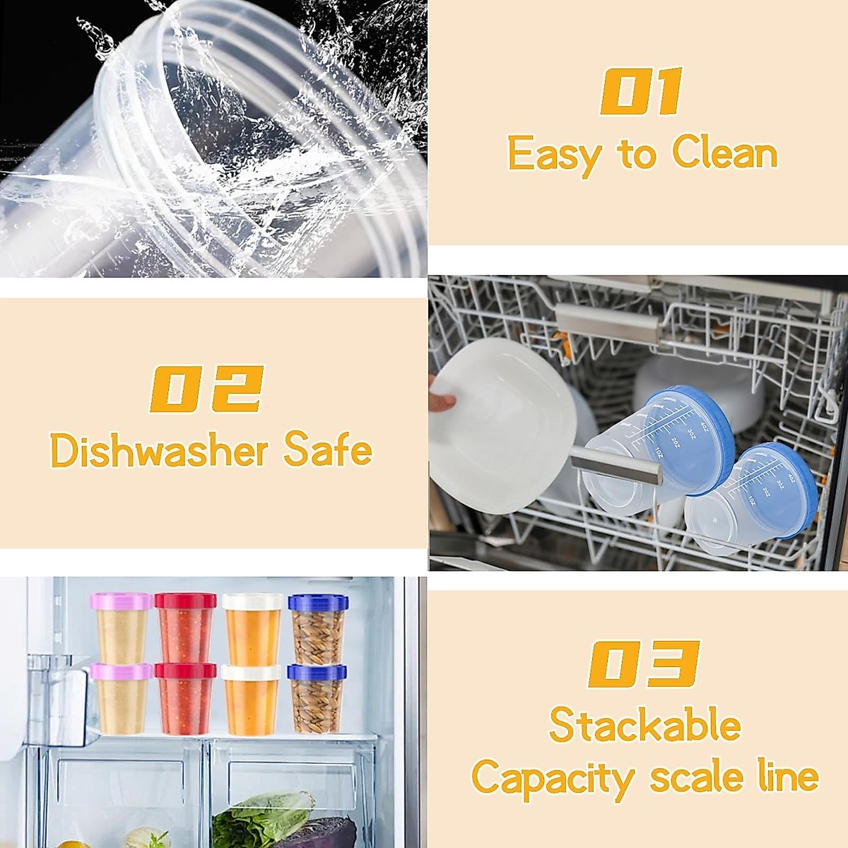 Generic 10 Pack 4oz Small Plastic Containers with Lids, Salad Dressing Container, Leakproof Condiment Containers, Reusable Stackable Plastic Dip Sauce Containers, Food Storage Safe Airtight