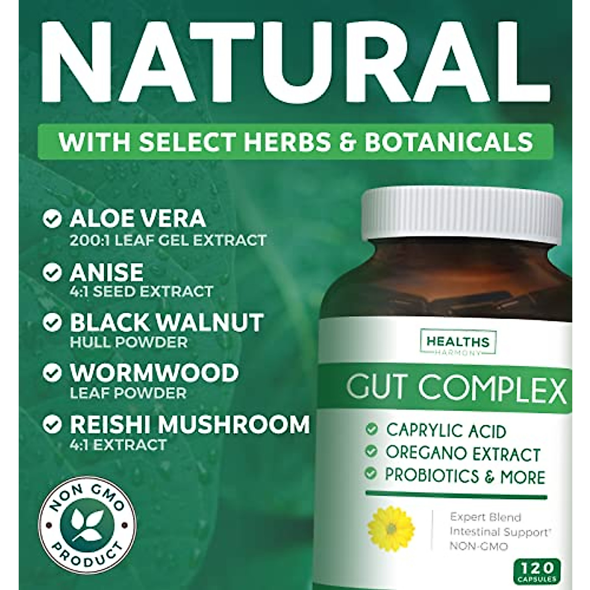 Candida Support (120 Capsules) - Caprylic Acid, Oregano Oil & Probiotics Help Maintain Already Normal Levels of Yeast and Candida - Vegetarian, Non-GMO Intestinal Supplement - Gut Cleanse (No Pills)