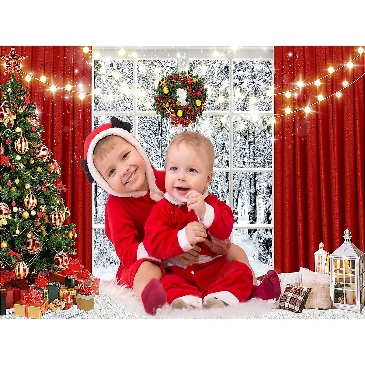 CYLYH 7x5ft Christmas Window Backdrop for Photography Winter Snow Scene Xmas Party Decorations Background Christmas Festival Party Banner Backdrop D586