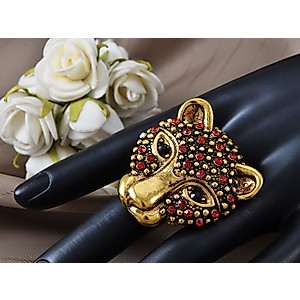 Alilang Antique Golded Tone Ruby Red Crystal Rhinestones Cheetah Feline Stretch Ring