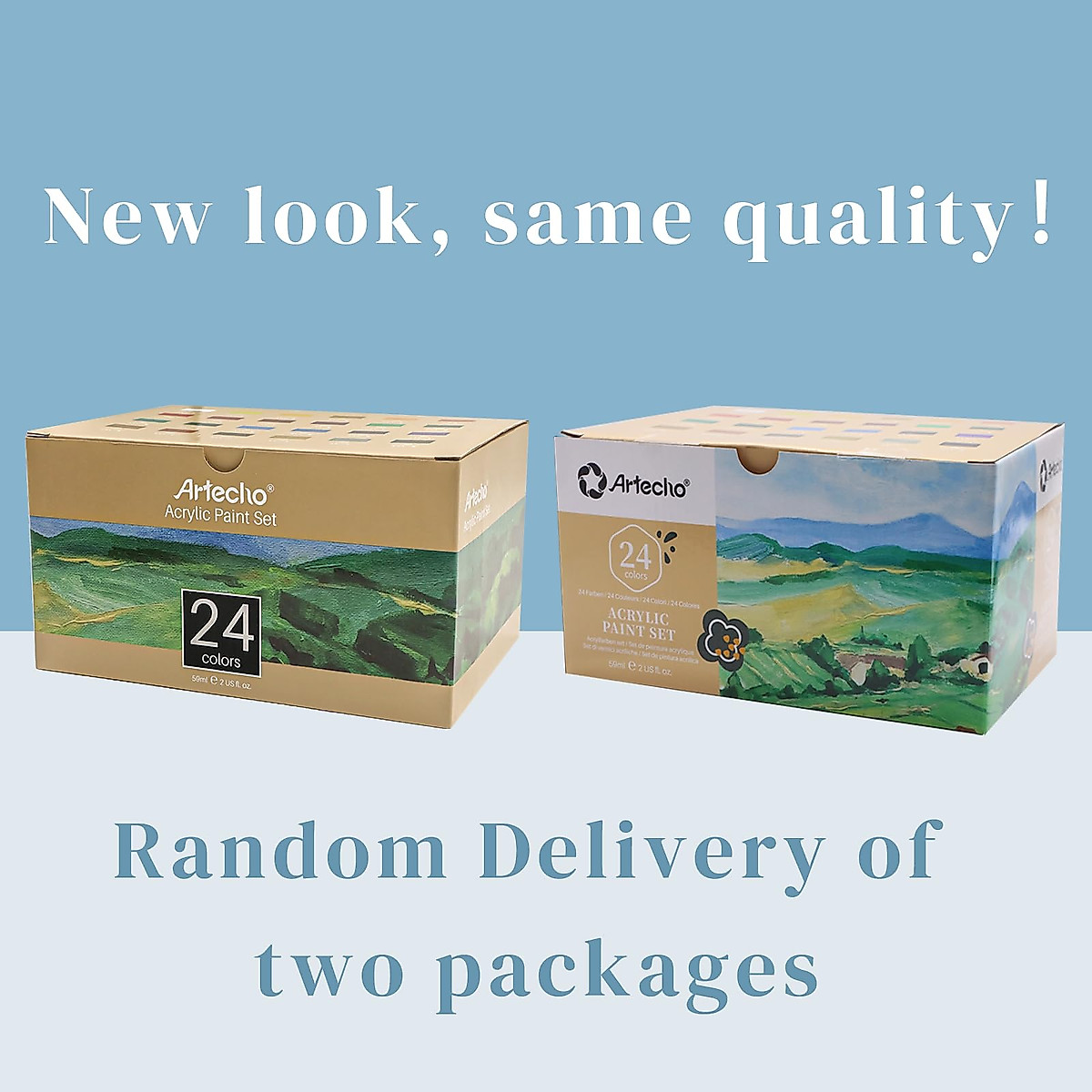 Artecho Acrylic Paint Set 24 Colors 2oz/59ml, Art Craft Paint for Art Supplies, Paint for Canvas, Rocks, Wood, Fabric and Ceramic, Non Toxic Paint for Artists, Students, Beginners and Adults