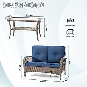 Joyside Patio Wicker Furniture Set - 2 Pieces Patio Conversation Set with One Love Seat & One Coffee Table, All Weather Resin Rattan Sofa & Table with Olefin Cushions for Patio(Brown/Blue)