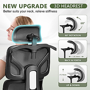 Office Chair Ergonomic Desk Chair, High Back Gaming Chair, Big and Tall Reclining Chair Breathable Mesh Comfy Home Office Desk Chair Lumbar Support Computer Chair Adjustable Arms, 3D Headrest (Black)