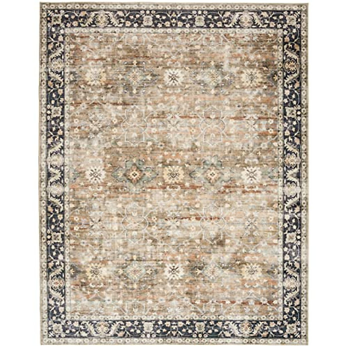ReaLife Machine Washable Rug - Stain Resistant, Non-Shed - Eco-Friendly, Non-Slip, Family & Pet Friendly - Made from Premium Recycled Fibers - Distressed Boho Border - Beige Tan Brown - 2'6" x 6'