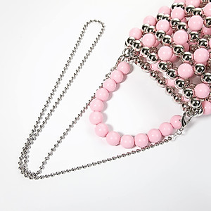 Abvokury YUSHINY Silver Acrylic Beaded Small Colored Bucket Evening Handbag with Detachable Strap Chain (Pink)