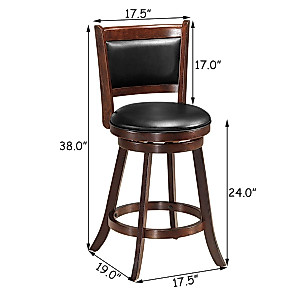 COSTWAY Bar Stools Set of 2, 360 Degree Swivel, Accent Wooden Swivel Seat Counter Height Bar Stool, Leather Upholstered Design, PVC Cushioned Seat, Perfect for Dining and Living Room (Height 24")