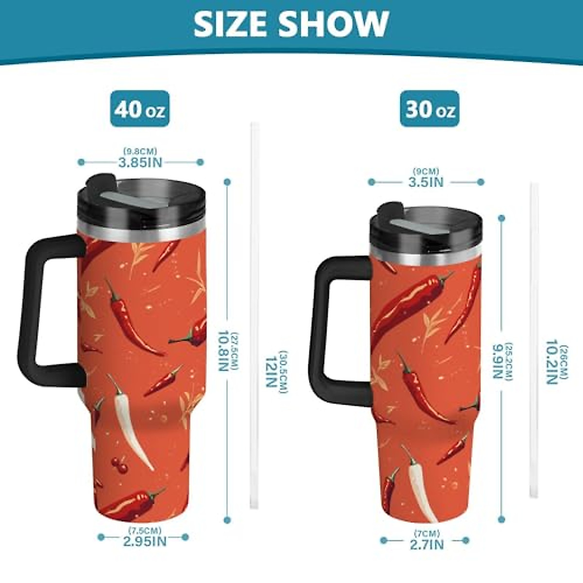 linqin Retro Peppers Vacuum Insulated Tumbler with Lid and Straw 30 oz Kids Water Bottles Reusable Travel Tea Mug for School, Daycare, Camp