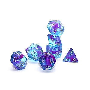DND Dice Set-Blue Mix Purple RPG Dice for D&D Dungeons and Dragons Role Playing Game Polyhedral Transparent Swirl Dice