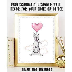 TJ Originals - Children's Nursery Bunny Wall Art - Unframed 11 x 14 Cute Colour Print - Makes a Great Gift for Family and Friends - Unique New Baby Gift, Under $20 Gift (Bunny Pink Balloon)