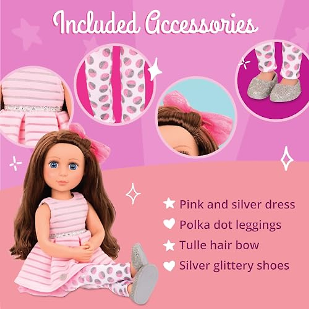 Glitter Girls - Bluebell 14-inch Poseable Fashion Doll - Dolls for Girls Age 3 & Up,Pink, Brown, Silver, Blue