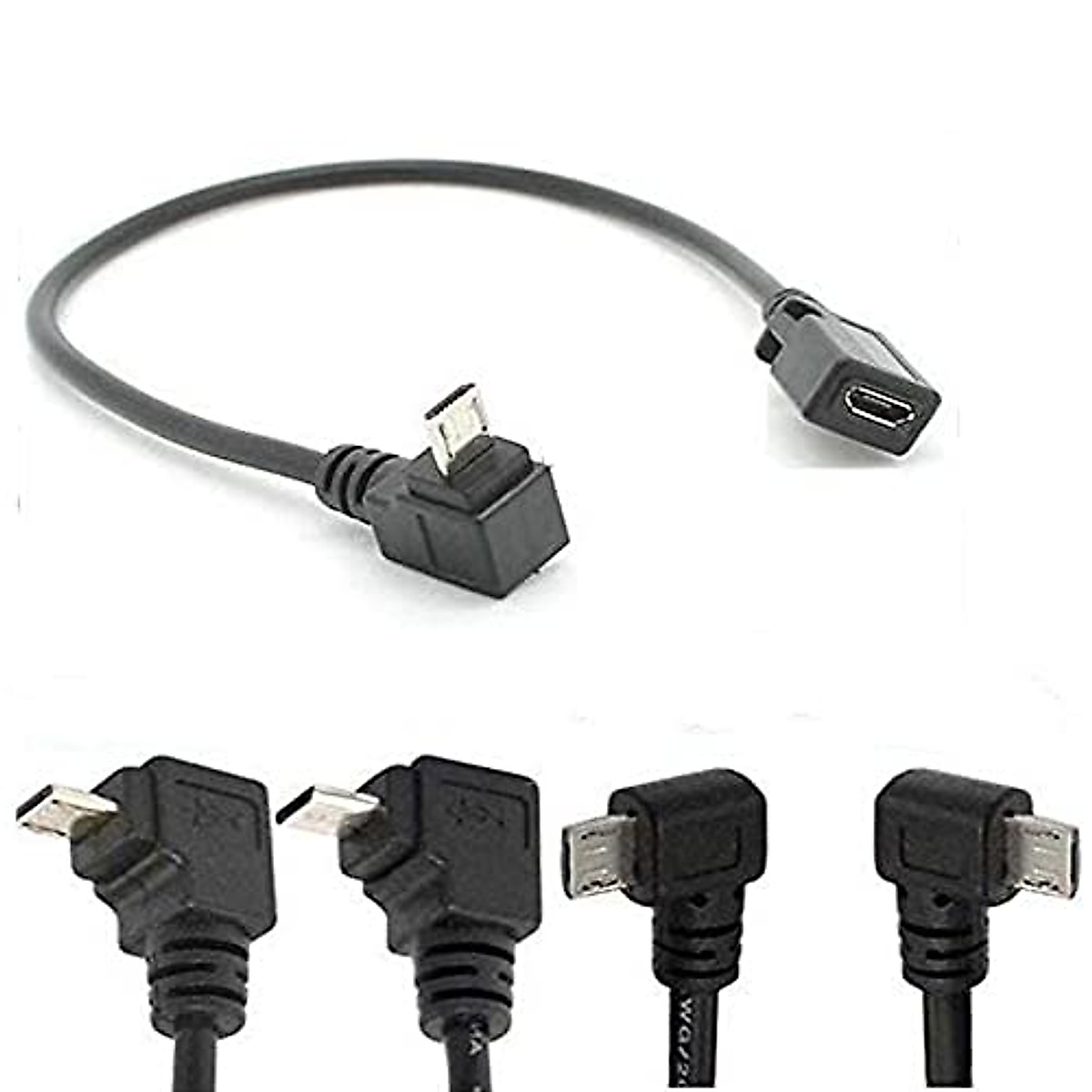 GuangMaoBo 90° Degree Angle USB Micro B 5P Female to 5P Male Left Right Down Up Angled Extension Cable Adapter for Phone Charger Data Sync Tablet Cord Adaptor