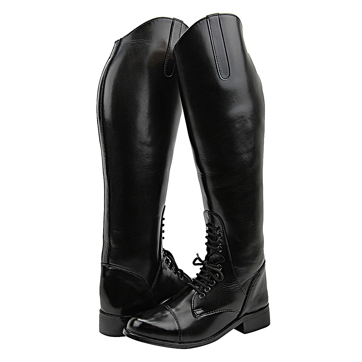 Hispar Women Ladies GRANDUER Pull On Leather English Field Boots Horse Back Riding Equestrian - Black 10.5 REGULAR CALF