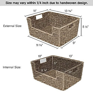 StorageWorks Seagrass Storage Baskets, Hand-Woven Open-Front Bins with Handles, 2 Pack