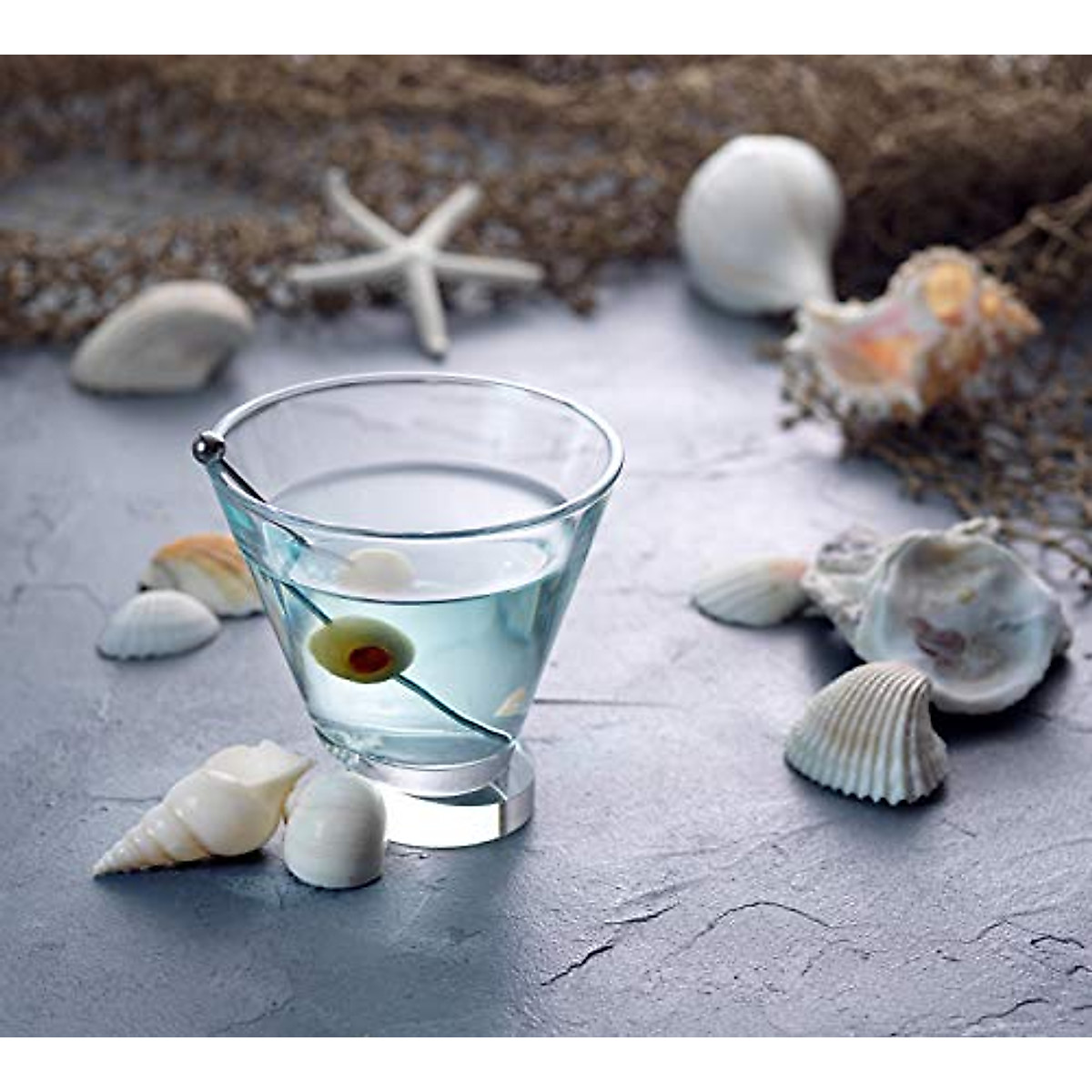 JoyJolt Aqua Vitae Martini Glass Set of 2. Crystal Glassware, Round Drinking Glasses with Off Set Base. Stemless Cocktail Glasses and Dessert Glasses. Unique Christmas Gifts