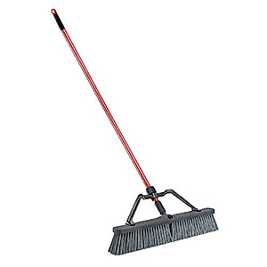 Libman Commercial 825 Rough Surface Heavy Duty Push Broom, 64" Length, 24" Width, Black/Red/Grey (Pack of 3)