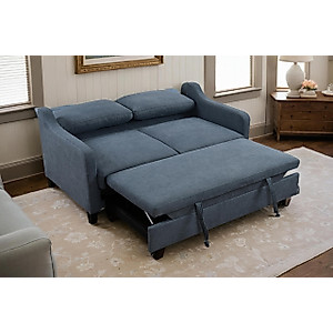 ZIGHTH 69'' Convertible Queen Size Sleeper Sofa Bed, Modern Linen Loveseat Sofa Couch with Pull Out Bed and Adjustable Backrest for Living Room. Blue