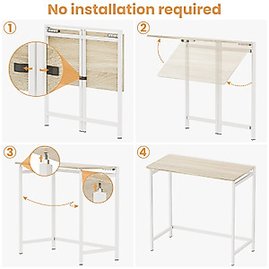 Elephance Folding Desk No Assembly Required 31.5" Small Foldable Computer Desk for Small Spaces, Space Saving Study Writing Office Desk Foldable Table for Home Office Beige