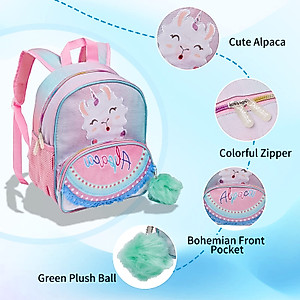 VICKNIY Girl Preschool Backpack for Age 2-5, Toddler Kids Pink Backpacks, Alpaca Sheep Backpack Small Kids Backpacks, Cute Kindergarten Backpack for Girl